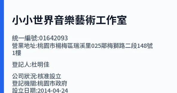 小小世界音樂藝術工作室的照片-統編 01642093(桃園市) 公司登記資料與營業項目詳細圖表