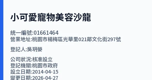 小可愛寵物美容沙龍的照片-統編 01661464(桃園市) 公司登記資料與營業項目詳細圖表