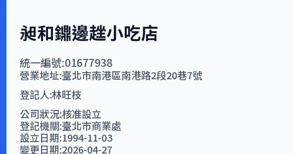 昶和鐤邊趖小吃店的照片-統編 01677938(臺北市) 公司登記資料與營業項目詳細圖表