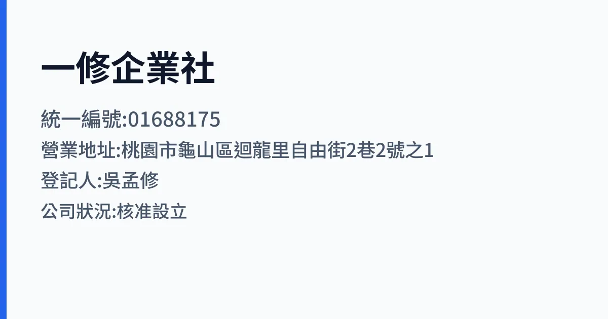 一修企業社 - 統編 01688175（桃園市） 公司登記資料與營業項目詳細圖表