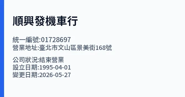 順興發機車行的照片-統編 01728697(臺北市) 公司登記資料與營業項目詳細圖表