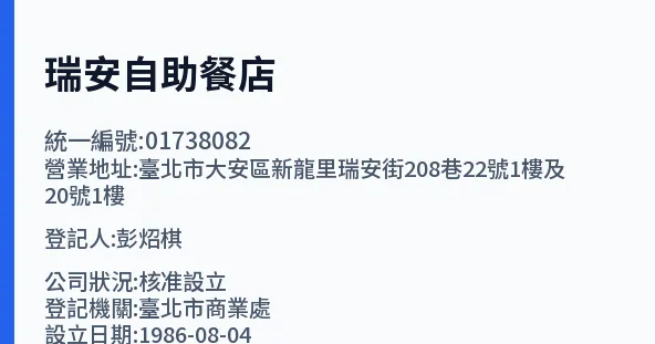瑞安自助餐店的照片-統編 01738082(臺北市) 公司登記資料與營業項目詳細圖表