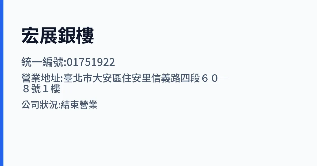 宏展銀樓 - 統編 01751922(臺北市) 公司登記資料與營業項目詳細圖表