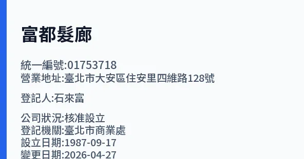富都髮廊的照片-統編 01753718(臺北市) 公司登記資料與營業項目詳細圖表