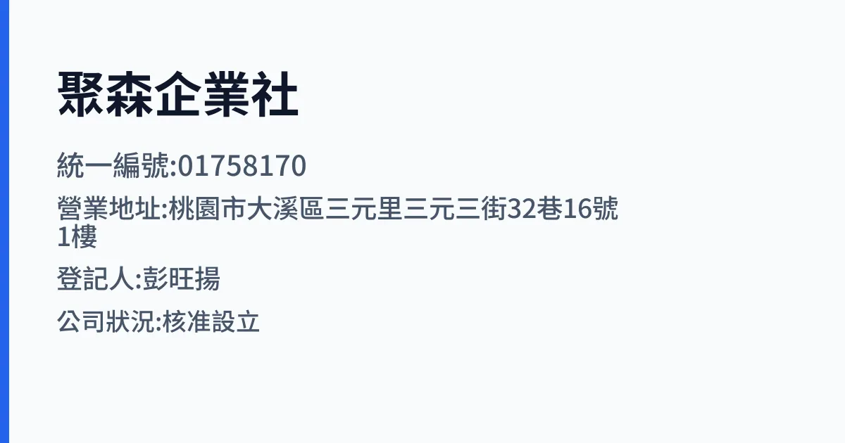 聚森企業社 - 統編 01758170(桃園市) 公司登記資料與營業項目詳細圖表