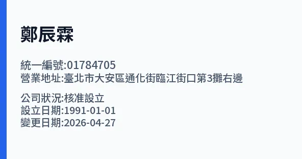 鄭辰霖的照片-統編 01784705(臺北市) 公司登記資料與營業項目詳細圖表
