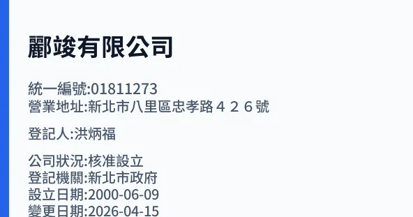 酈竣有限公司的照片-統編 01811273(新北市) 公司登記資料與營業項目詳細圖表