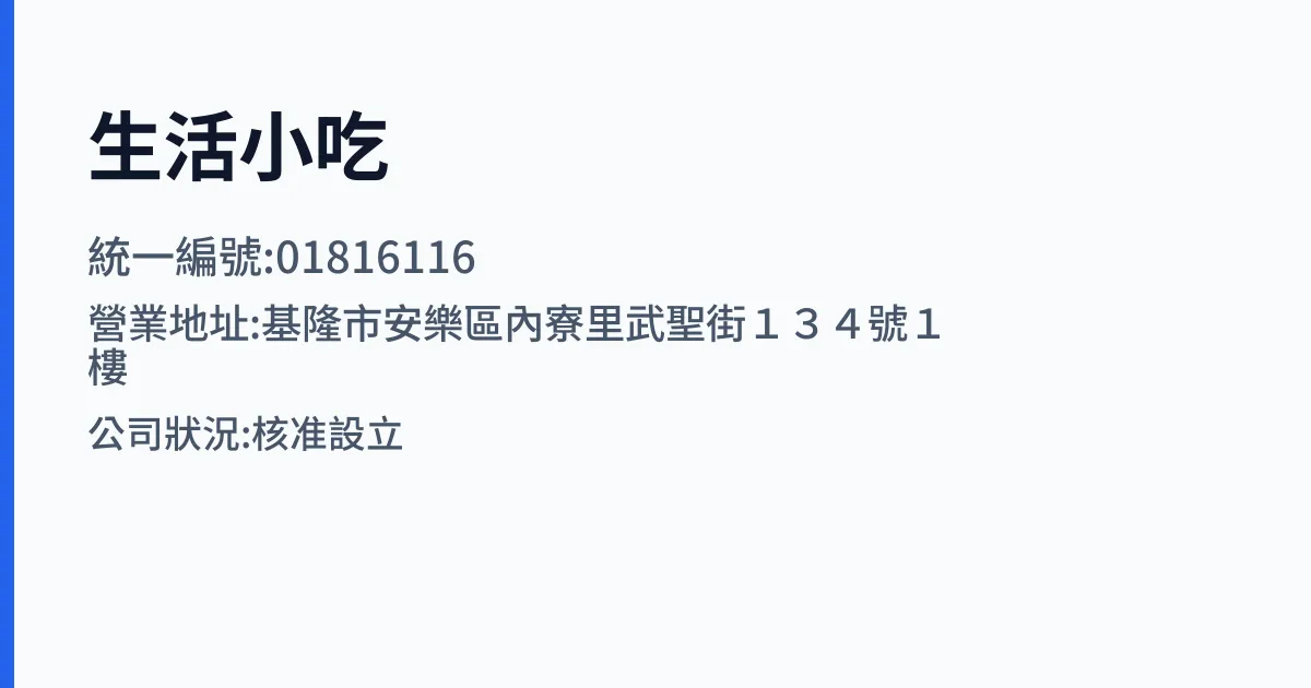 生活小吃 - 統編 01816116(基隆市) 公司登記資料與營業項目詳細圖表