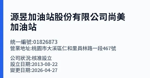 源昱加油站股份有限公司尚美加油站的照片-統編 01826873(桃園市) 公司登記資料與營業項目詳細圖表