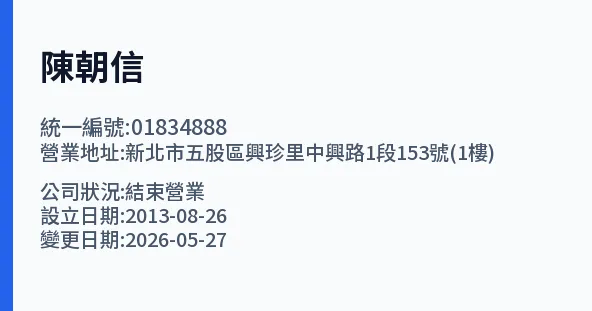 陳朝信的照片-統編 01834888(新北市) 公司登記資料與營業項目詳細圖表