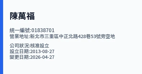 陳萬福的照片-統編 01838701(新北市) 公司登記資料與營業項目詳細圖表
