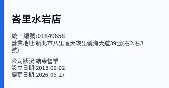 峇里水岩店的照片-統編 01849658(新北市) 公司登記資料與營業項目詳細圖表