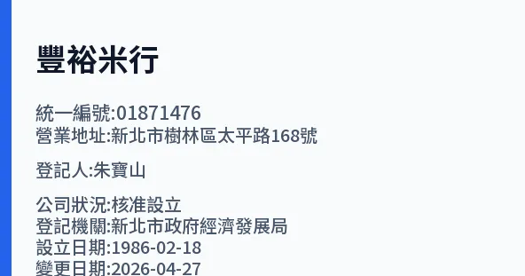 豐裕米行的照片-統編 01871476(新北市) 公司登記資料與營業項目詳細圖表