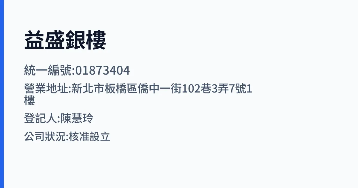 益盛銀樓 - 統編 01873404（新北市） 公司登記資料與營業項目詳細圖表