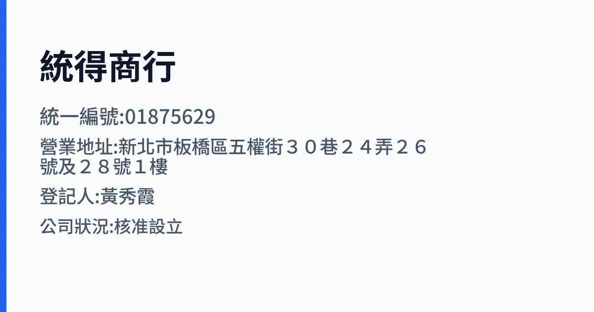 統得商行 - 統編 01875629(新北市) 公司登記資料與營業項目詳細圖表