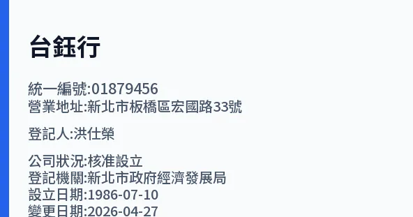 台鈺行的照片-統編 01879456(新北市) 公司登記資料與營業項目詳細圖表