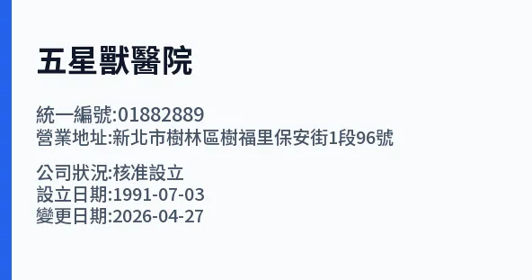 五星獸醫院的照片-統編 01882889(新北市) 公司登記資料與營業項目詳細圖表