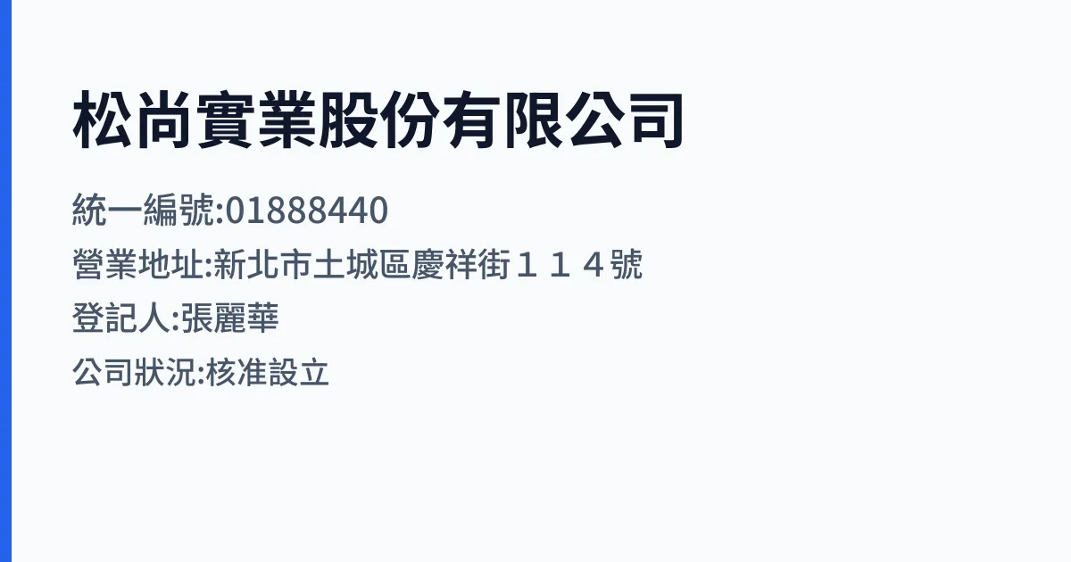 松尚實業股份有限公司 - 統編 01888440(新北市) 公司登記資料與營業項目詳細圖表