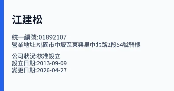 江建松的照片-統編 01892107(桃園市) 公司登記資料與營業項目詳細圖表