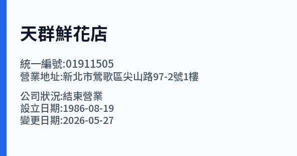 天群鮮花店的照片-統編 01911505(新北市) 公司登記資料與營業項目詳細圖表