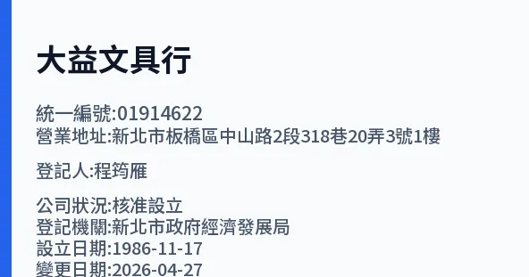 大益文具行的照片-統編 01914622(新北市) 公司登記資料與營業項目詳細圖表