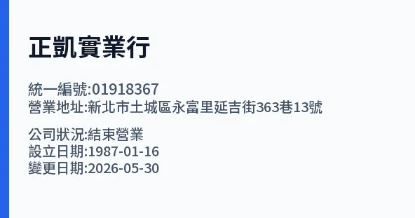 正凱實業行的照片-統編 01918367(新北市) 公司登記資料與營業項目詳細圖表
