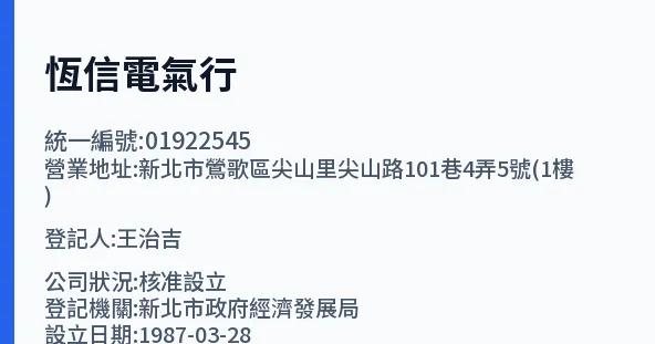 恆信電氣行的照片-統編 01922545(新北市) 公司登記資料與營業項目詳細圖表