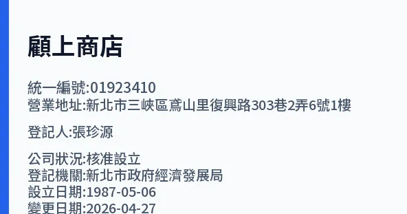 顧上商店的照片-統編 01923410(新北市) 公司登記資料與營業項目詳細圖表