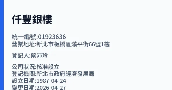 仟豐銀樓的照片-統編 01923636(新北市) 公司登記資料與營業項目詳細圖表