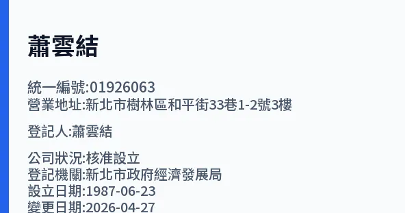 蕭雲結的照片-統編 01926063(新北市) 公司登記資料與營業項目詳細圖表