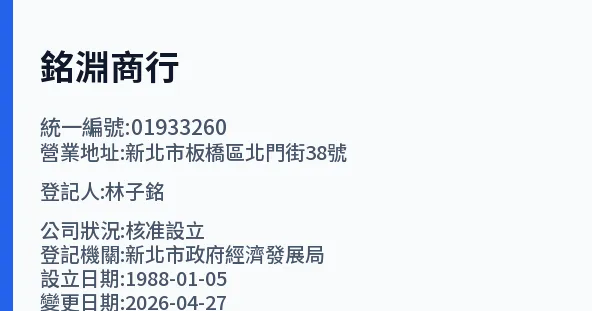 銘淵商行的照片-統編 01933260(新北市) 公司登記資料與營業項目詳細圖表