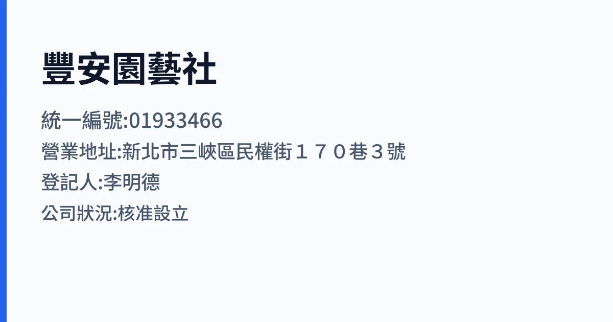 豐安園藝社 - 統編 01933466(新北市) 公司登記資料與營業項目詳細圖表