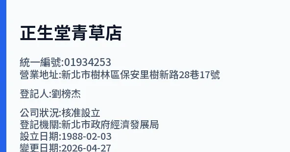 正生堂青草店的照片-統編 01934253(新北市) 公司登記資料與營業項目詳細圖表