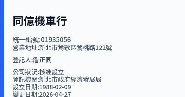 同億機車行的照片-統編 01935056(新北市) 公司登記資料與營業項目詳細圖表