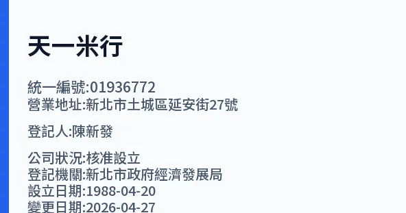 天一米行的照片-統編 01936772(新北市) 公司登記資料與營業項目詳細圖表
