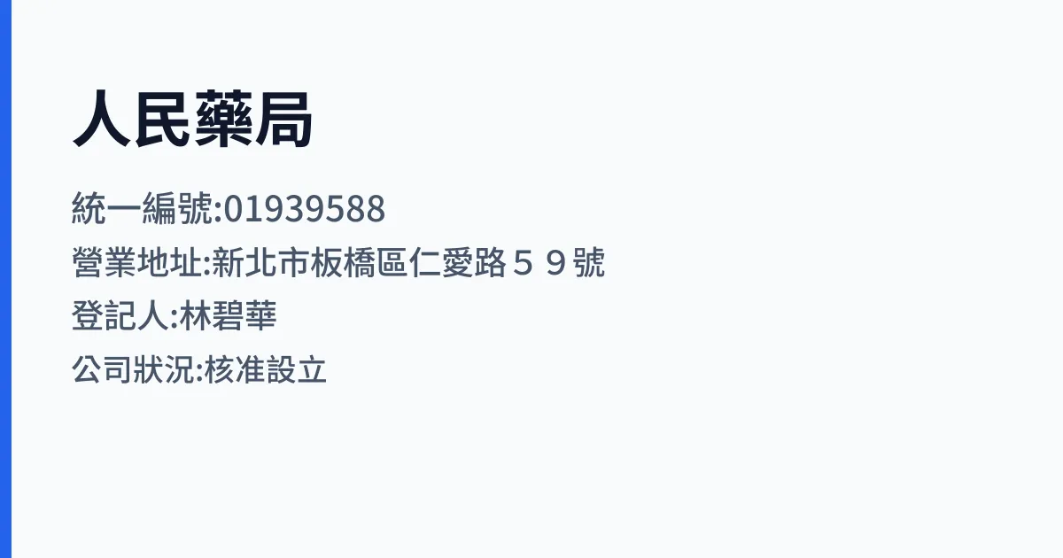 人民藥局 - 統編 01939588(新北市) 公司登記資料與營業項目詳細圖表