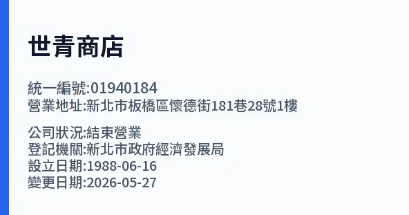 世青商店的照片-統編 01940184(新北市) 公司登記資料與營業項目詳細圖表
