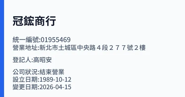 冠鋐商行的照片-統編 01955469(新北市) 公司登記資料與營業項目詳細圖表