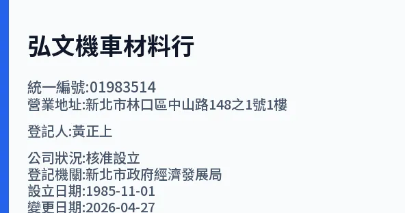弘文機車材料行的照片-統編 01983514(新北市) 公司登記資料與營業項目詳細圖表