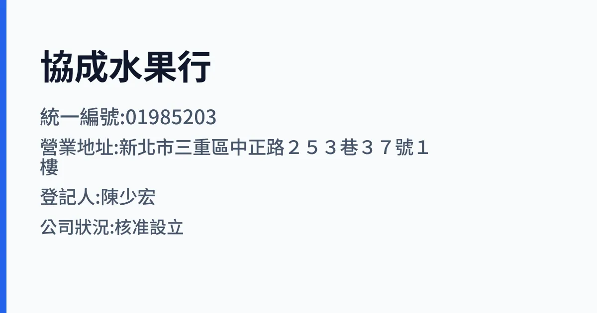 協成水果行 - 統編 01985203(新北市) 公司登記資料與營業項目詳細圖表