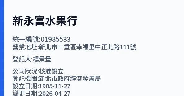 新永富水果行的照片-統編 01985533(新北市) 公司登記資料與營業項目詳細圖表