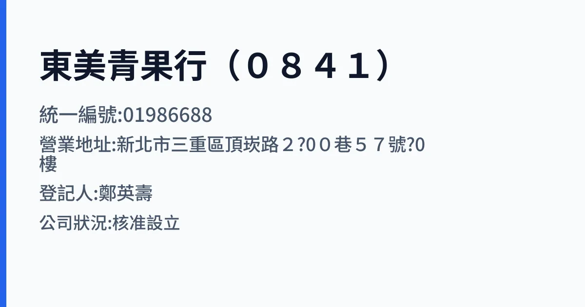東美青果行（０８４１） - 統編 01986688(新北市) 公司登記資料與營業項目詳細圖表