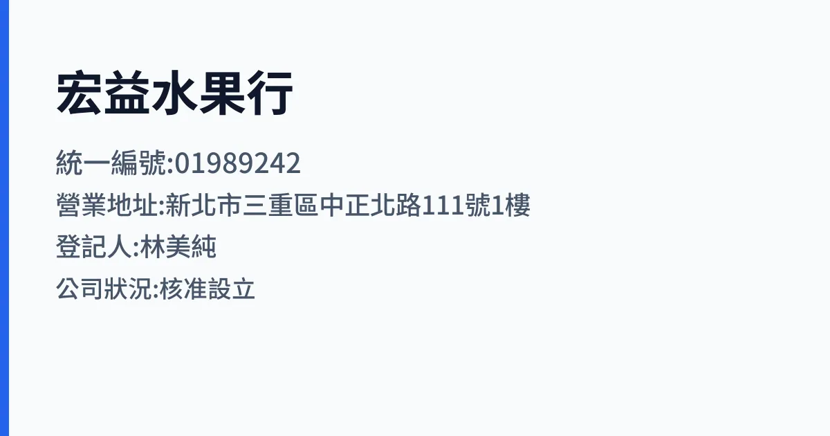 宏益水果行 - 統編 01989242（新北市） 公司登記資料與營業項目詳細圖表