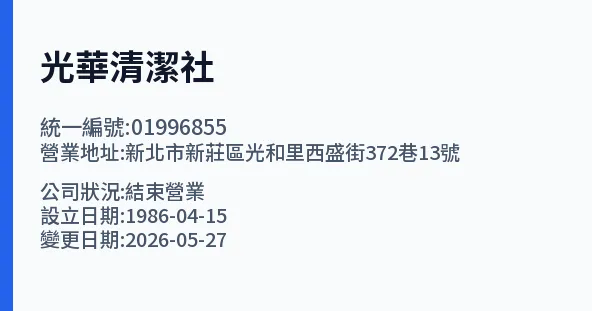 光華清潔社的照片-統編 01996855(新北市) 公司登記資料與營業項目詳細圖表
