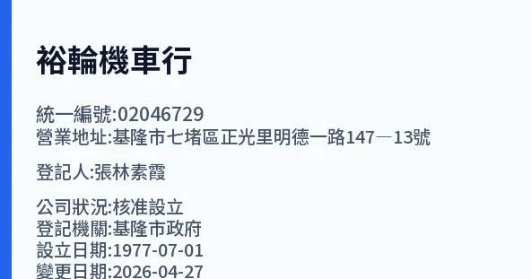 裕輪機車行的照片-統編 02046729(基隆市) 公司登記資料與營業項目詳細圖表