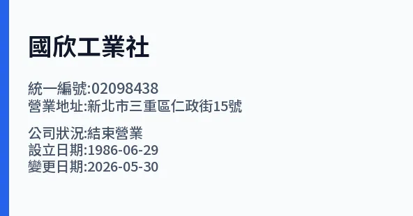 國欣工業社的照片-統編 02098438(新北市) 公司登記資料與營業項目詳細圖表