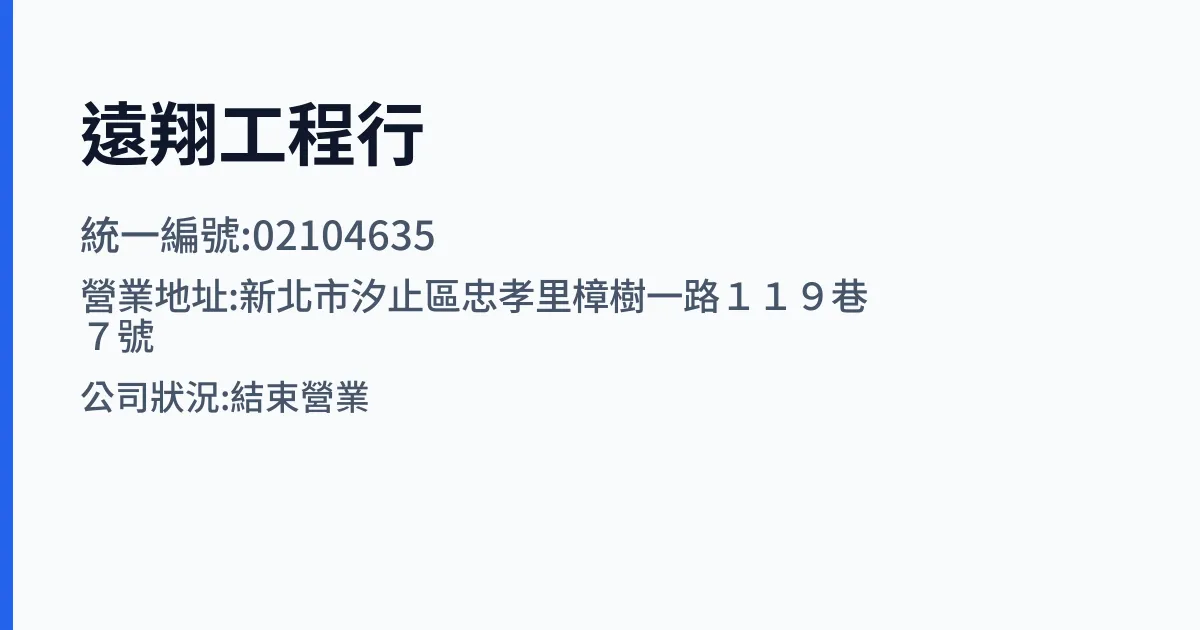 遠翔工程行 - 統編 02104635(新北市) 公司登記資料與營業項目詳細圖表