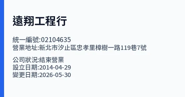 遠翔工程行的照片-統編 02104635(新北市) 公司登記資料與營業項目詳細圖表