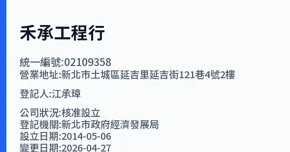 禾承工程行的照片-統編 02109358(新北市) 公司登記資料與營業項目詳細圖表