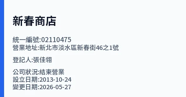 新春商店的照片-統編 02110475(新北市) 公司登記資料與營業項目詳細圖表